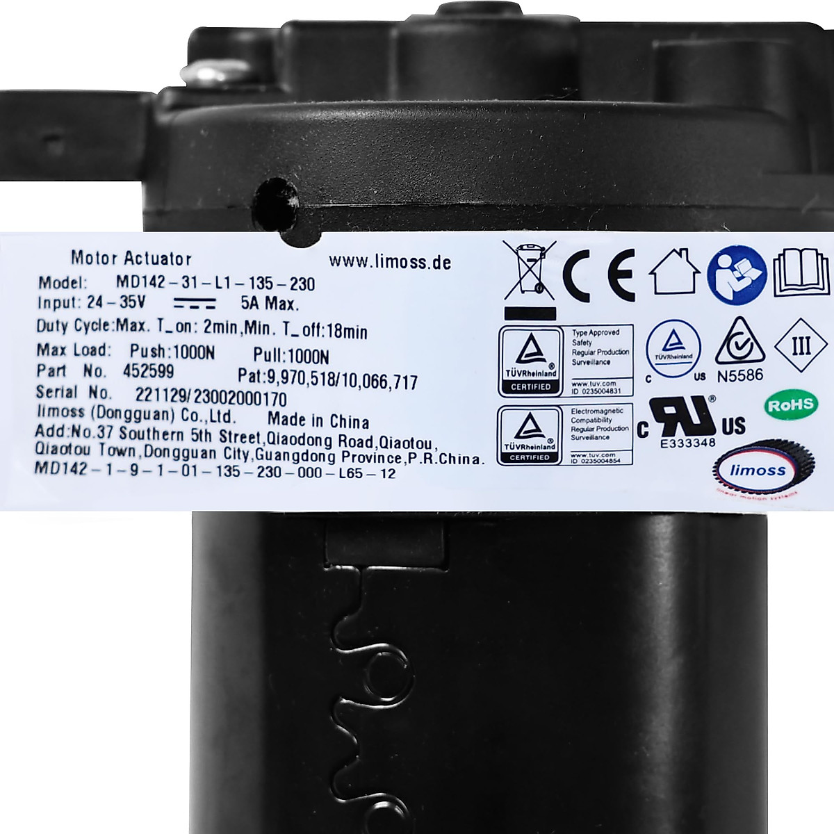 Fromann Limoss 452599 Model MD142-31-L1-135-230 for Power Recliner Lift Chairs Motor Actuator Replacement