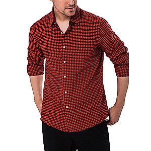 Manwan walk Men's Plaid Button Down Shirts Slim Fit Long Sleeve Casual Business Shirts Red/Black XL