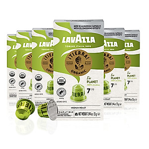 Lavazza TIERRA PLANET USDA ORGANIC Espresso Aluminum Capsules Compatible with Nespresso Original Machines (Pack of 60) ,Value Pack, Medium Roast, 100% Arabica, Intensity 7 of 13