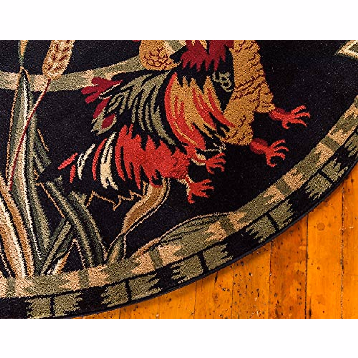 Unique Loom Barnyard Collection French Country Inspired Cottage Rooster Design Area Rug (5' 0 x 5' 0 Round, Black/Ivory)
