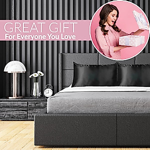 Mulberry Silk Pillowcase for Hair and Skin with Hidden Zipper, 22 Momme 100% Real Silk Pillow Case with Sleep Mask, Premium Grade 6A Silk Promotes Soft Skin, 900 Thread Count (Black, Queen)