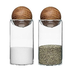 Sagaform Nature Collection Salt and Pepper Glass Salt & Pepper Shakers with Oak Stopper 4 1/2-Inch, Set of 2, Clear