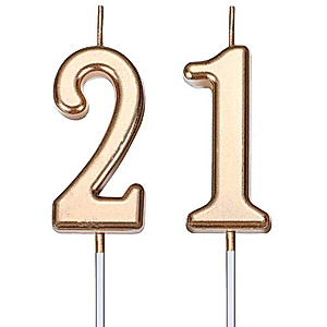 21st Birthday Candles Cake Number Candles Happy Birthday Cake Candles Topper Decoration for Birthday Wedding Anniversary Celebration Favor, Champagne Gold