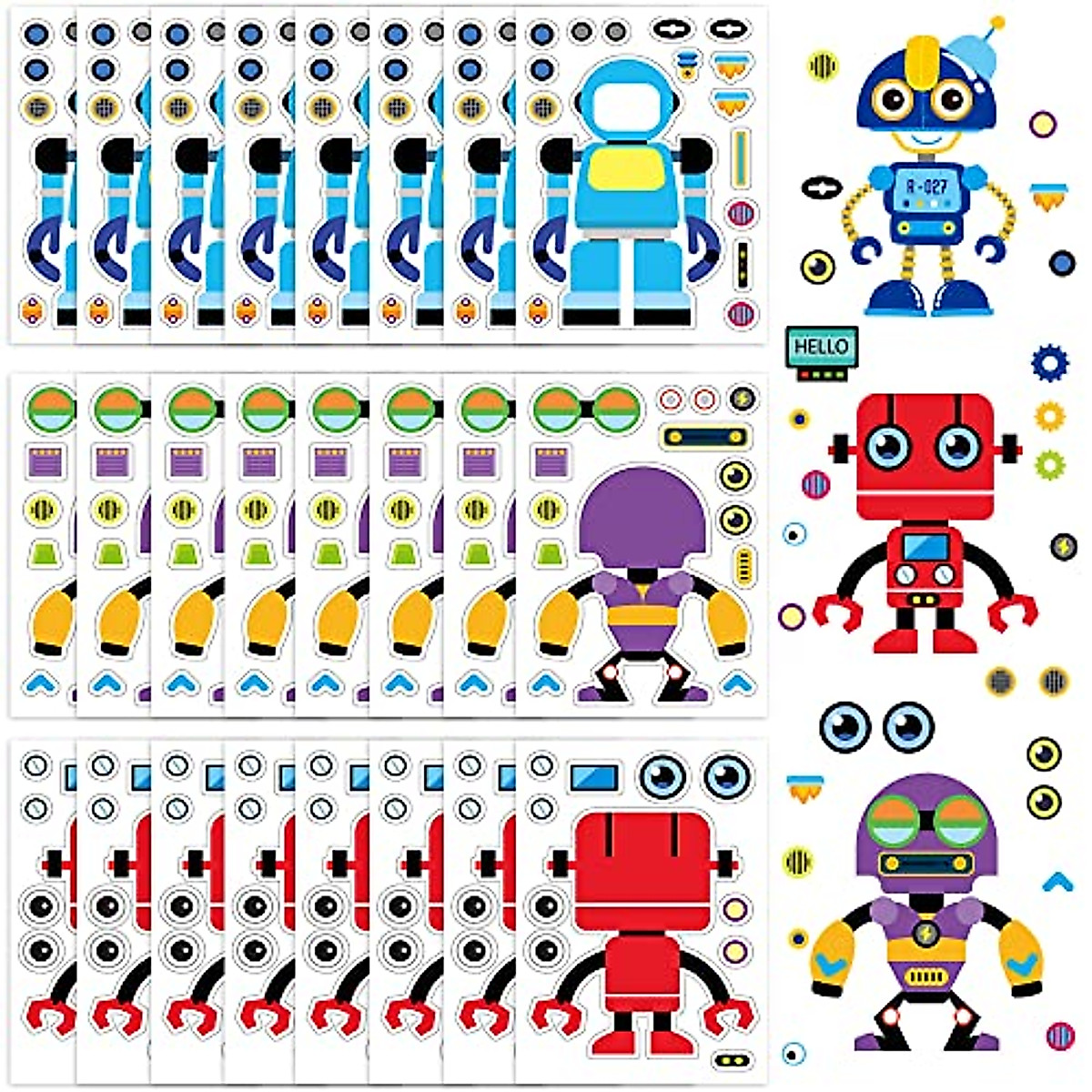 ArtCreativity Make Your Own Robot Character Sticker Assortment, Set of 24 Sheets, Unique Arts ‘n Crafts Activity Supplies Kit for Kids, Sticker Prize, Fun Birthday Party Favor, Goodie Bag Filler
