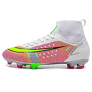 WANEMIL Unisex Adults TF/FG Soccer Cleats Youth Football Competition Training Soccer Shoe for Indoor Outdoor (4.5, Rose Red Ag, Numeric_4_Point_5)