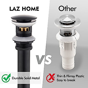LAZ HOME Bathroom Sink Drain With Detachable Strainer Basket,Hair Catcher Anti Clog Pop Up Drain Stopper Bathroom Vessel Vanity Sink with Overflow (Matte Black)