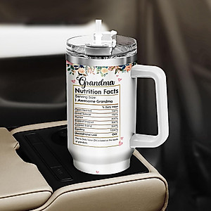 99WHALE Grandma Gifts, Grandma Watercolor Floral Nutrition Facts, Tumbler 40 Oz With Handle Lid And Straw, Handle Grandmas Cup For Great Heart Sippy Flower Best Ever Coffee Cups Nana