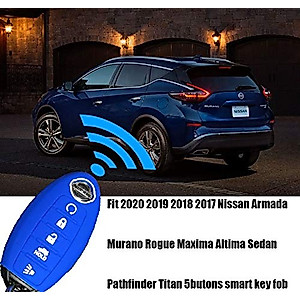 Silicone 5 Buttons Smart Key Fob Remote Skin Cover Case Protector Keyless Entry Jacket for 2018 2017 Nissan Armada Murano Rogue Maxima Altima Sedan Pathfinder KR5S (Black+Roseate)