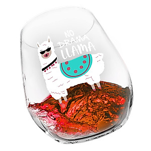 No Drama Llama Funny Stemless Wine Glass Cup (15 oz) - Cute Llama Gifts for Women Adults- Novelty Wine Glasses with Cute Sayings for Women- Llama Llama Decor- Made in USA