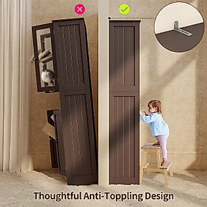 Gizoon 67" Tall Storage Cabinet, Freestanding Kitchen Pantry Cabinet with Glass Door & 2 Shelves & 2 Drawers, Stylish Linen Storage Cabinet for Home, Bathroom, Living Room, Office, Dark Brown