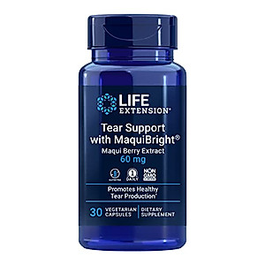 Life Extension Tear Support with MaquiBright 60mg - Maqui Berry Extract Eye Health Supplement For Dry Eyes - Tear Production Formula - Non-GMO, Gluten-Free, Vegetarian - 30 Capsules