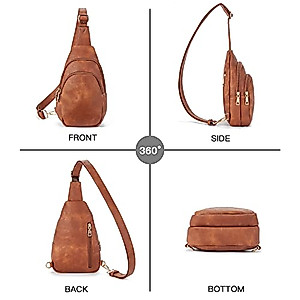 Telena Sling Bag for Women Leather Fanny Pack Crossboday Backpack Brown