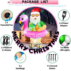 Wabolay Christmas Inflatable Santa Claus Outdoor Decorations 6ft Giant Blow Up Hawaiian Santa Inflatables with Flamingo Swimming Ring for Yard Blowups Decor Led Lights Vacation Outside Lawn Clearance