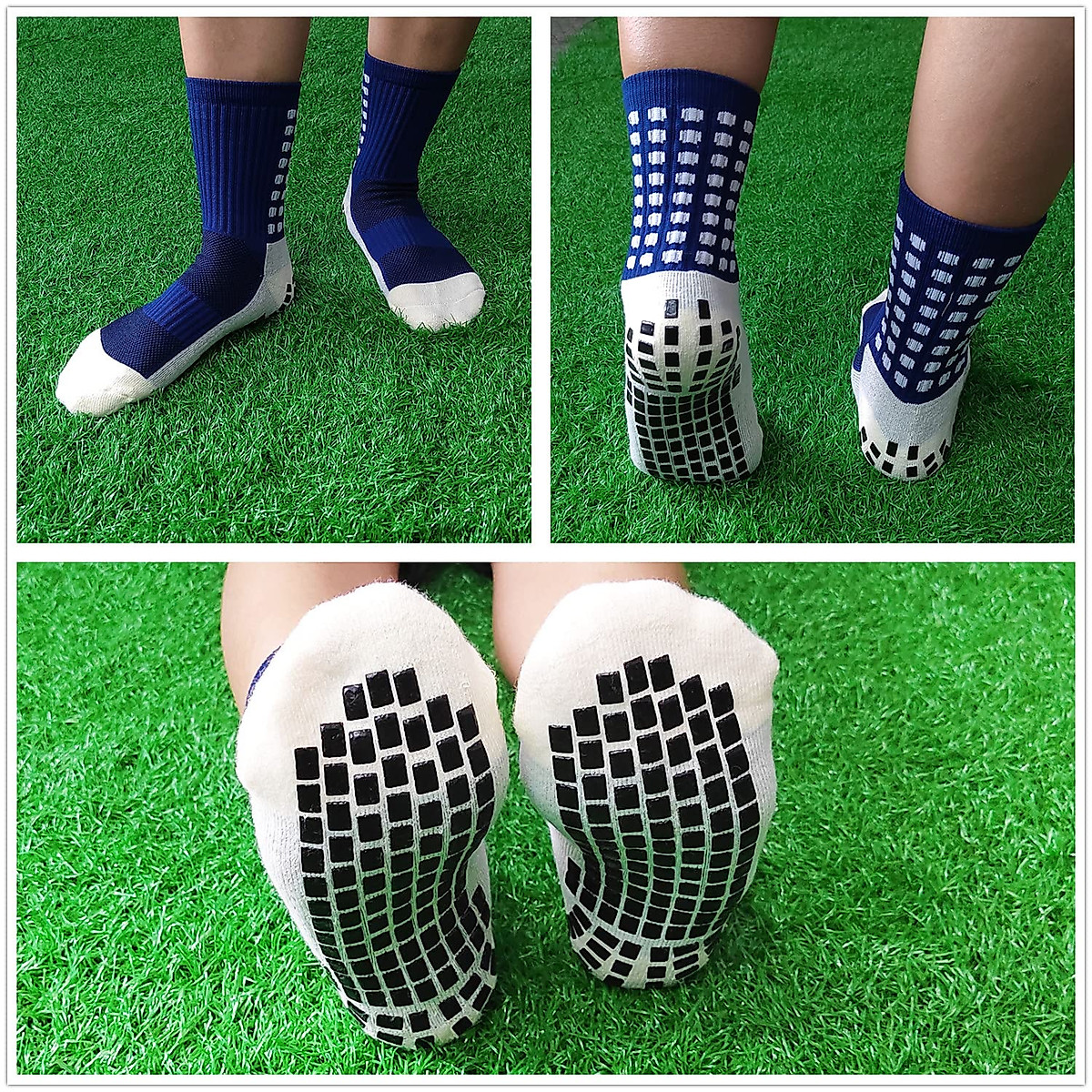 KEESOX Anti Slip Athletic Socks - Non Slipping Grip Socks for Soccer Basketball Running Unisex Size 6-10.5 1 Pair (Navy)