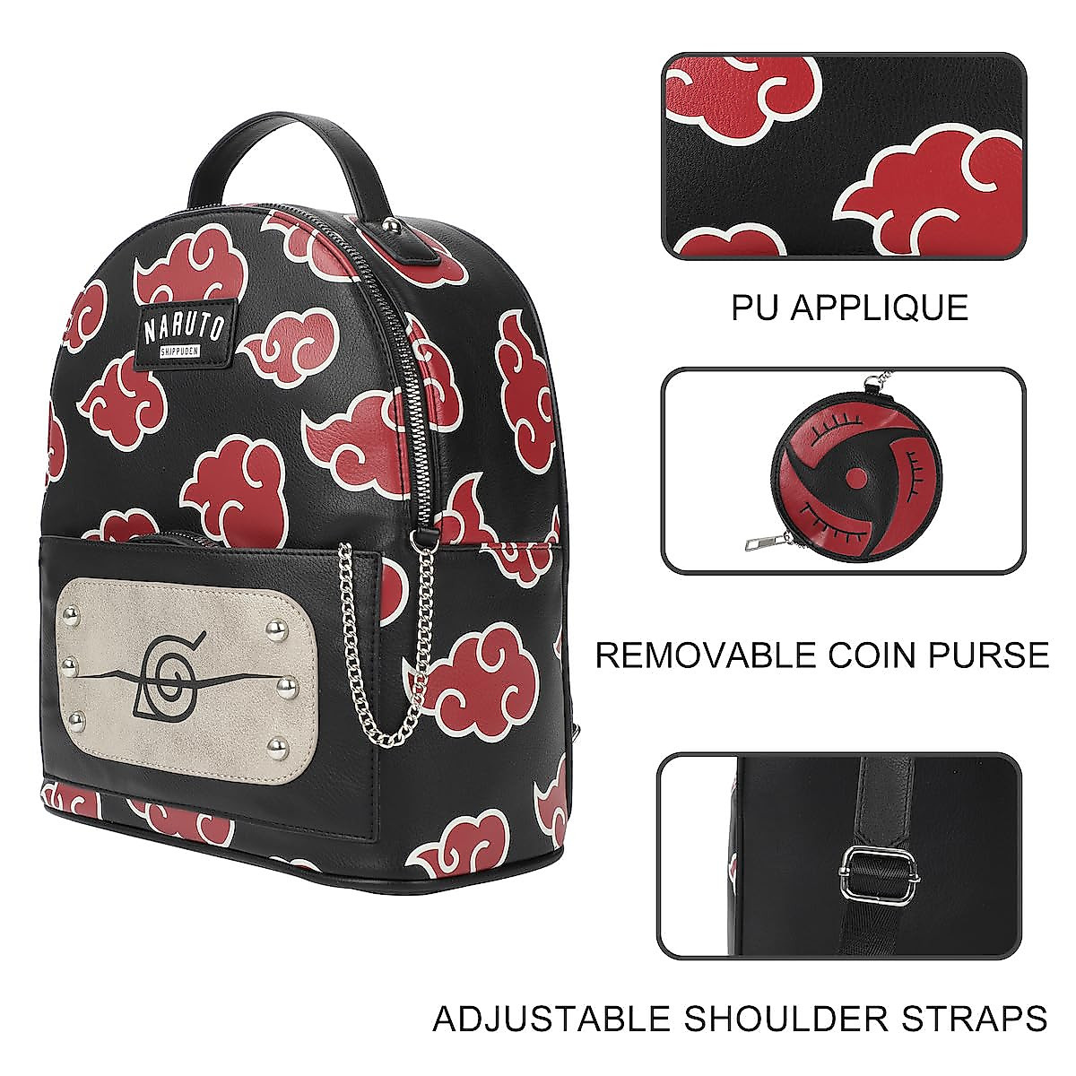 Bioworld Naruto Akatsuki Cloud Pattern Black 11" Mini Backpack