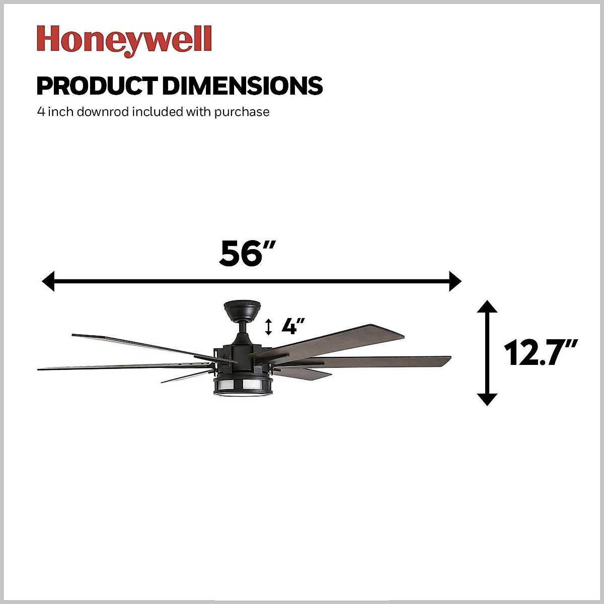 Honeywell Ceiling Fans Kaliza, 56 Inch Indoor Modern LED Ceiling Fan with Light and Remote Control, Dual Mounting Options, 6 Blades with Dual Finish, Reversible Motor - 51036-01 - (Bronze)