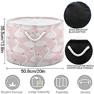 visesunny Collapsible Large Capacity Basket Cute Swan Heart Clothes Toy Storage Hamper with Durable Cotton Handles Home Organizer Solution for Bathroom, Bedroom, Nursery, Laundry,Closet