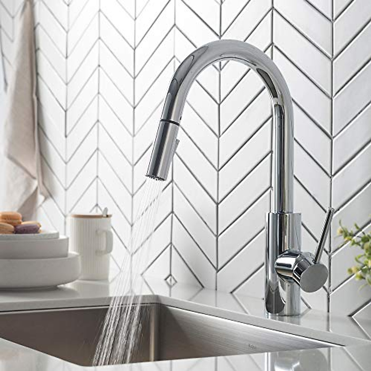 Kraus KPF-2620CH Oletto Single Lever Pull Down Kitchen Faucet, 16 Inch, Chrome (Pack of 4)