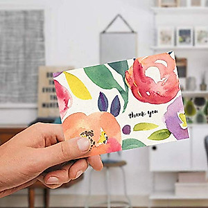 Fresh &amp; Lucky 40 Thank You Cards With Yellow Envelopes - Multiple Watercolor Floral Graphic Designs - Perfect For Wedding Gifts, Birthday Gift, Party Invitations, Business Events, Donation Events And Any Occasions