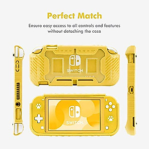 Switch Lite Protective Case, KIWIHOME TPU Shockproof Anti-Slip Switch Lite Cover Hard Case with Nintendo Switch Thumb Grips (Yellow)