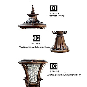 KAIKEA European Brown Outdoor Post Light Fixture Aluminum with Glass Outdoor Post Lamps for House Pillar Light Backyard Outside Deck Garage Yard Garden Driveway Home E27 Patio Post Lamps