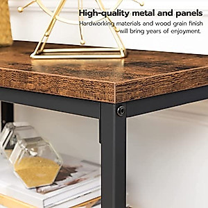 HOOBRO 43.3” Console Table, 4-Tier Industrial Bookshelf, Narrow Entryway Table, Sofa Table, Bookcase, Storage Shelf, Entrance Table, Hallway, Living Room, Bedroom, Rustic Brown BF28XG01