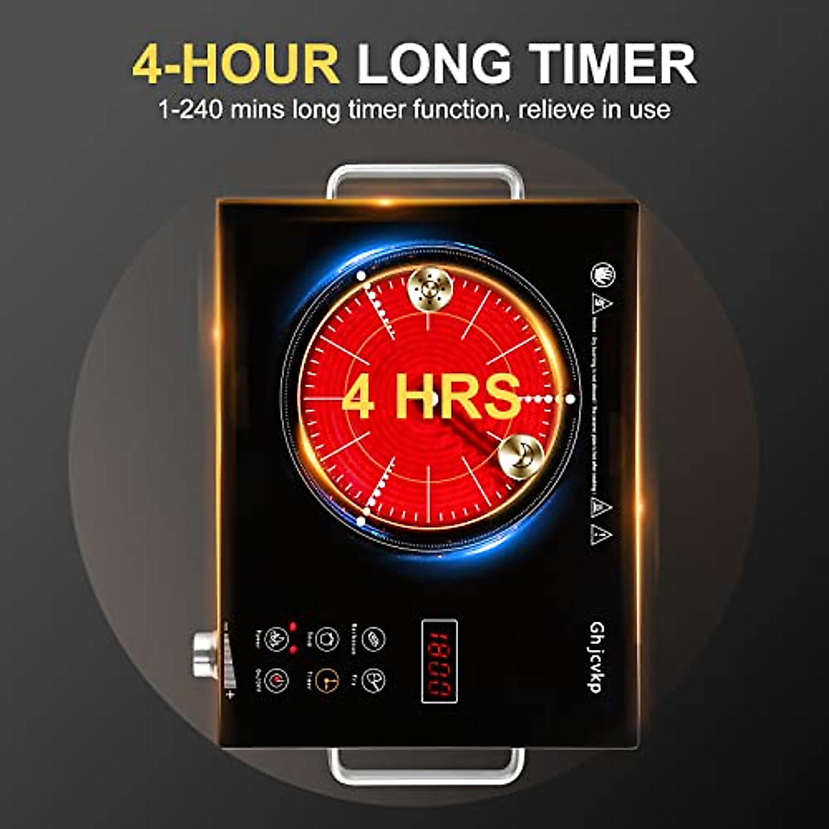 Ghjcvkp Portable Ceramic Cooktop, 1800W Electric Single Hot Plate for Cooking with 18 Power Levels, Infrared Countertop Burner with Sensor Touch, 4-hour Timer, Adjustable Knob