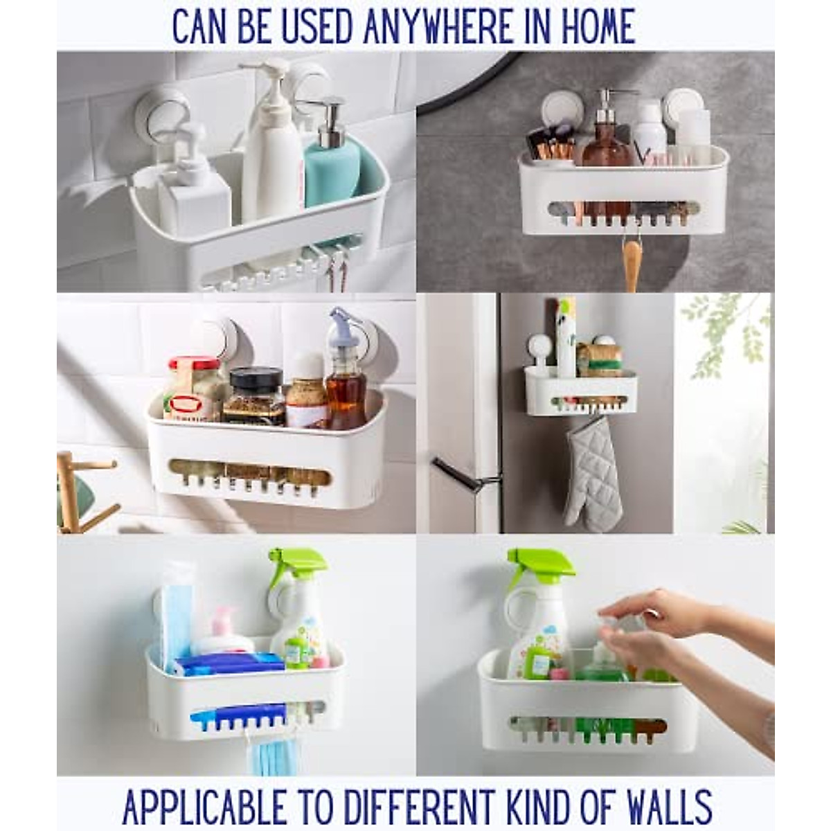 Shower Caddy Vacuum Suction Cup 3Pcs-No Drilling Bathroom Suction Cup Shower Shelf Organizer-Shower Shelves Basket for Shampoo,Soap and Toothbrush Holder-Racks for Inside Bath and Kitchen Wall (White)