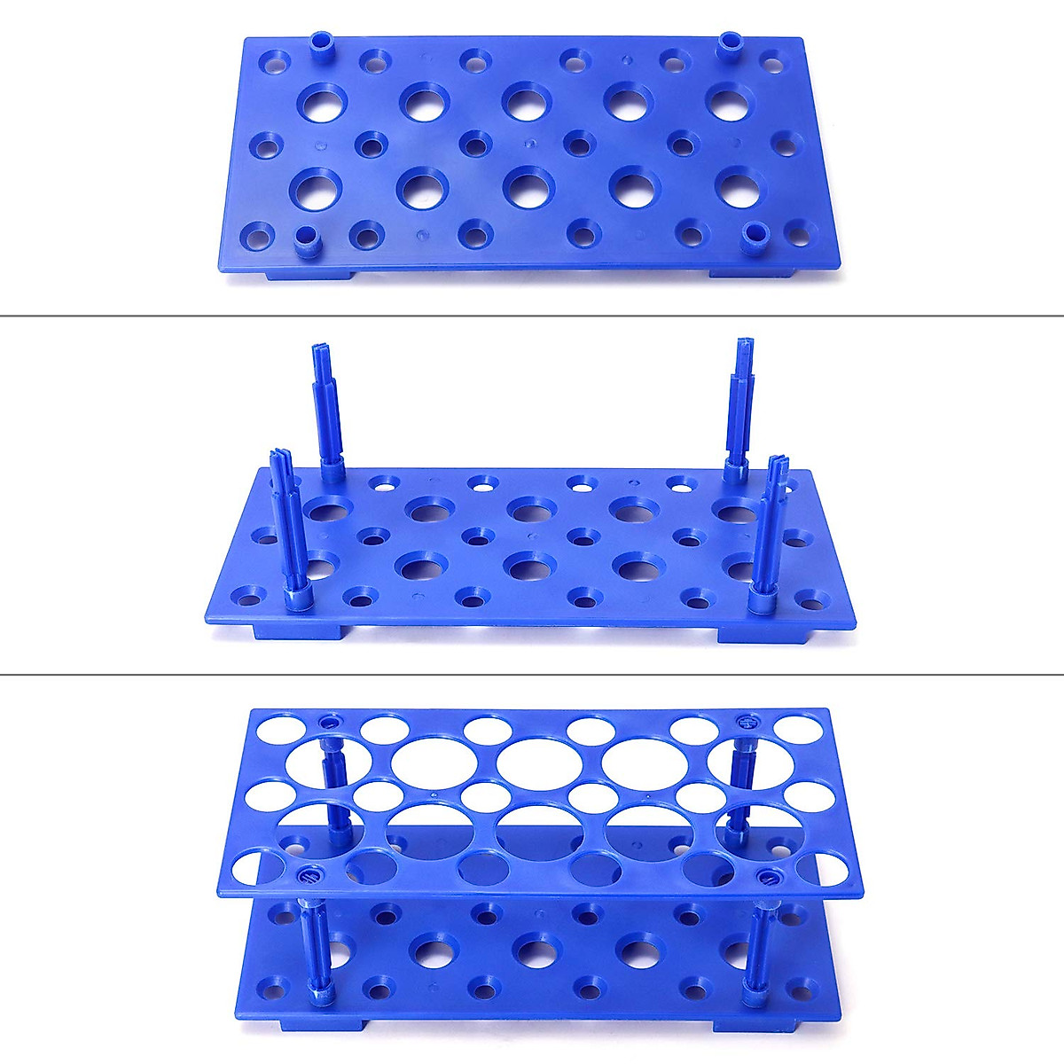 QWORK Centrifuge Tube Holder Set - Plastic Test Tube Rack (2 Pack) in Blue and Orange, Accommodates 10ml, 15ml, and 50ml Tubes, Detachable Stand