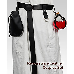 Dunzy 4 Pcs Renaissance Costume Accessories Medieval Belt Skirt Hikes Viking Leather Belt Potion Bottles(Black)