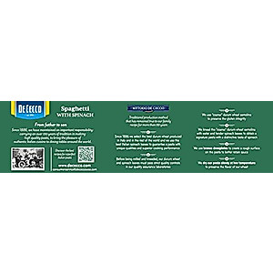 De Cecco Pasta, Spaghetti with Spinach, 12 Ounce (Pack of 12)