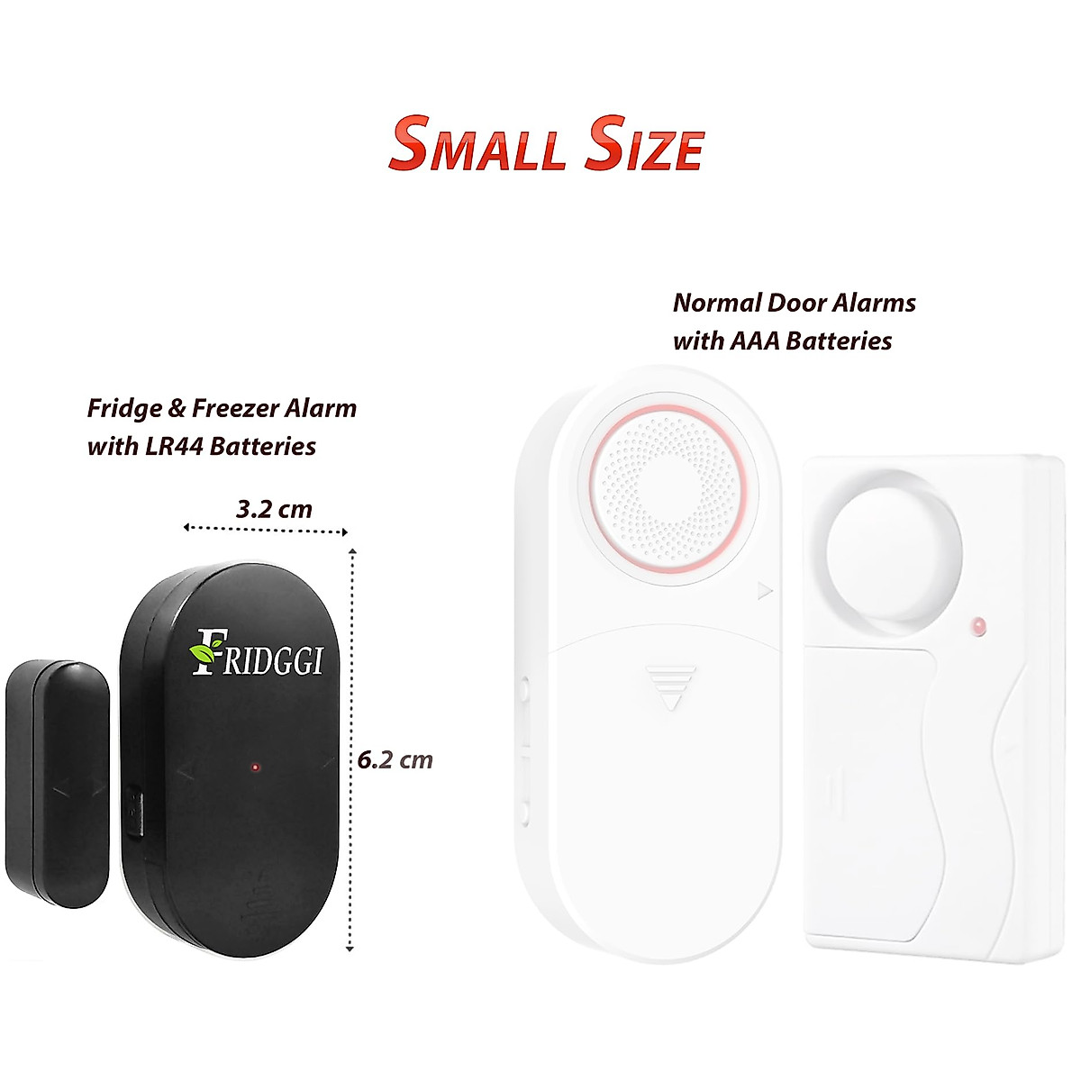 FRIDGGI - Fridge Door Chime with Delay, 60sec, 120sec, 180sec Delay Reminders, 80dB to 110dB, Freezer Door Alarm When Left Open (Black)