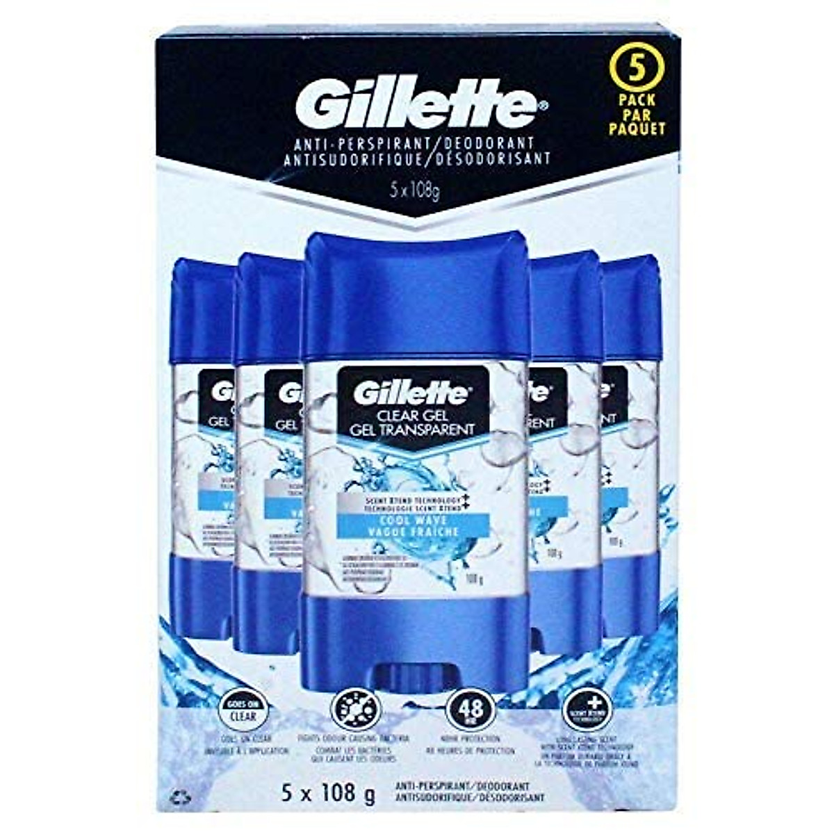 Gillette Endurance Clear Gel Deodorant, Cool Wave (3.8 oz., 5 pk.)ES