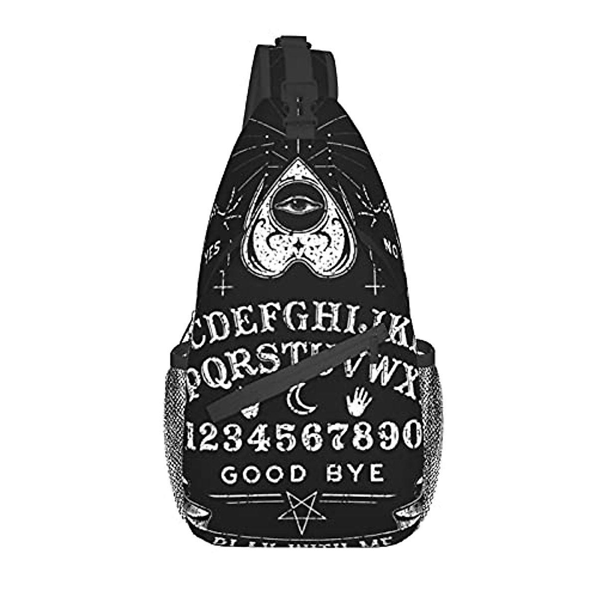 Men's Casual Crossbody Bags Vintage Skeleton Magic Ouija Board Black Backpack for Cycling and Travel, Fashion Sling Shoulder Backpack with Zipper Pocket for Hiking Outdoor Activities