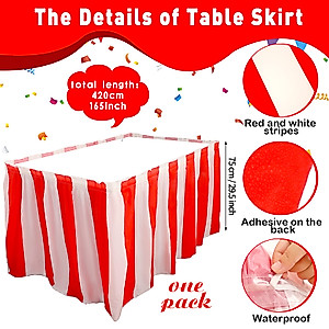 Tatuo Halloween Table Skirt Circus Pennant Bunting Flags Banner Wedding Carnival Circus Decoration Red White Striped Table Cloths for Christmas Birthday Theme Party Festival Celebration Supplies
