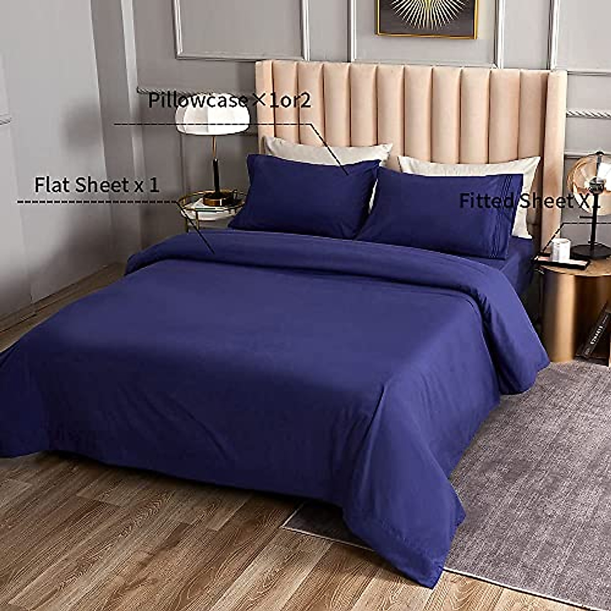 DERBELL Bed Sheet Set - Brushed Microfiber Bedding - Bedding Sheets & Pillowcases - Deep Pockets - Easy Fit - Breathable & Cooling Sheets - 4 Piece King Blue Set