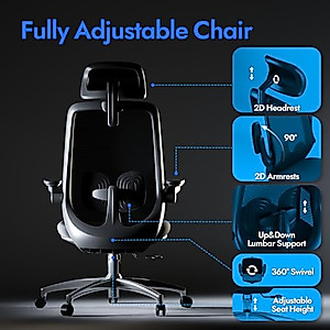 LarkLeaves Big and Tall Office Chair, High Back Desk Chair with Flip-Up Arms, Home Office Chair with Adjustable Lumbar Support and Headrest, Ergonomic Office Chair with Thick Cushion for Long Hours
