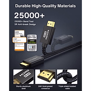 8K HDMI Cable 2.1 Certified 48Gbps 6.6ft/2m IVANKY Ultra High Speed HDMI 2.1 Cable Braided Cord 8K@60Hz 4K@120Hz, DTS:X, eARC HDR 12 HDCP 2.2&2.3, RTX 3090, Dolby for Roku TV/PS5/PS4/Xbox/HDTV/Blu-ray