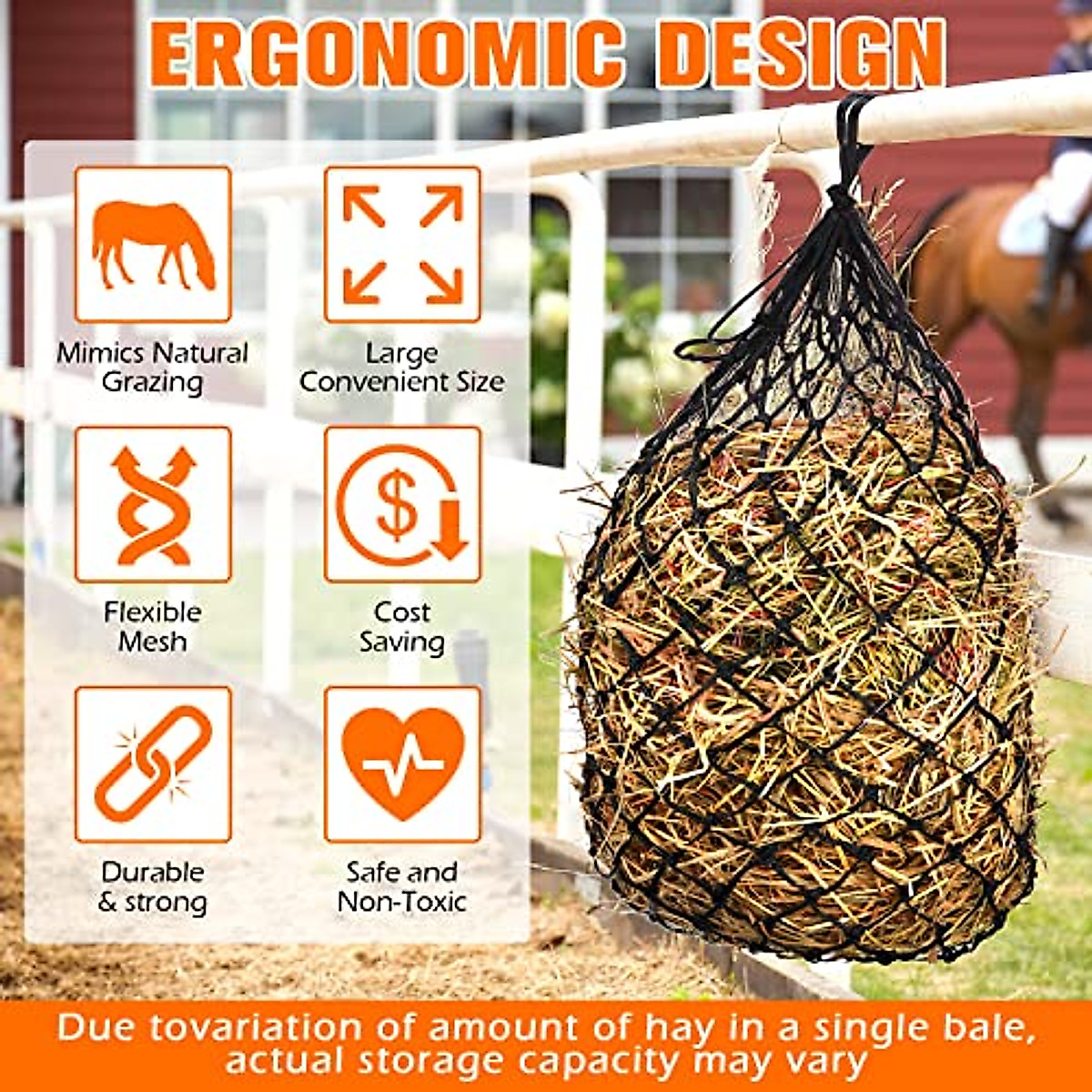 Tudomro 4 Pcs Hay Net Slow Feed Hay Bag 35 Inch Hanging Hay Feeder for Horses Small 2 x 2 Inch Holes Feeding Net Hanging Travel Feeder for Trailer and Stall, Simulates Grazing, Reduce Waste