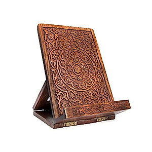 TrendBell Father's Day Gifts Wooden Cookbook Stand Wood Cookbook Holder, Adjustable Recipe Ipad Tablet Book Holder Stand for Kitchen Desk Reading Foldable Cooking Bookstands for Recipe, Magazine