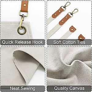 Canvas Chef Apron for Men Women, Cotton Canvas Cross Back Apron with Adjustable Straps and Large Pockets Heavy Duty Work Apron (Beige)