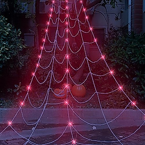 Halloween Decorations Outdoor 270'' Triangular LED Light Up Spider Web, Halloween Decor Indoor Clearance for Home Outside Yard Costumes Party Haunted House Garden Lawn