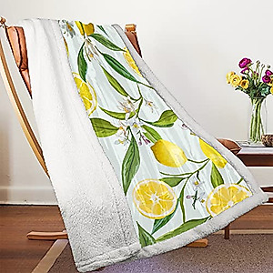 Throw Blanket Lemon Tree Flower, Cozy Fleece Blanket, Christmas Throws, Sherpa Blanket, Super Soft Blanket for Winter, Flannel Blankets for Bed Couch, Warm and Cozy Flannel Bedding Throws