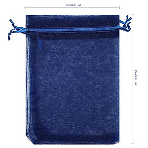 Ankirol 50pcs Large Sheer Organza Favor Bags 6.6x9'' Jewelry Candy Gift Bags Mini Bottle Wine Bags Samples Display Drawstring Pouches (Navy Blue)