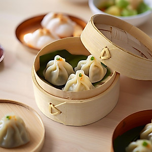 BambooMN 3 Inch Mini Bamboo Dim Sum Dumpling Steamer Basket for Dessert Party Favors Wedding Birthday Home Decorations Supplies, BambooMN 30 Pieces