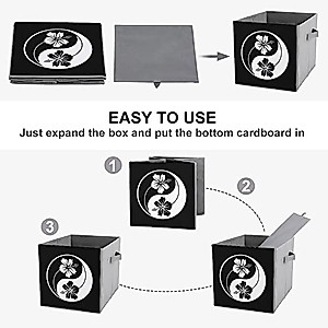Yin Yang Hibiscus Storage Bin Foldable Cube Closet Organizer Square Baskets Box with Dual Handles