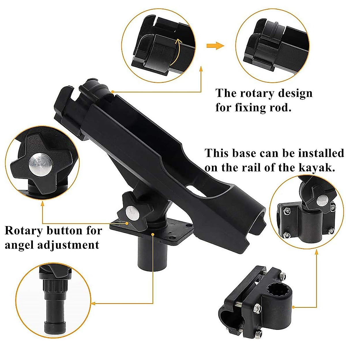 Fishing Boat Rods Holder with Large Clamp Opening 360 Degree Adjustable Fishing Rod Racks Folding Rod Holder 2pcs