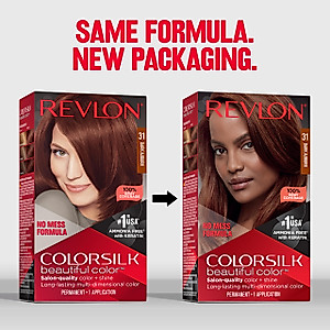 Permanent Hair Color by Revlon, Permanent Red Hair Dye, Colorsilk with 100% Gray Coverage, Ammonia-Free, Keratin and Amino Acids, Red Shades, 42 Medium Auburn (Pack of 3)