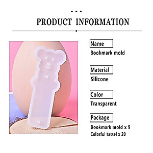 9Pcs Resin Bookmark Mold with 20Pcs Tassels, Silicone Rectangle Mold, Unique Resin Molds for Epoxy Resin, Bookmark Moulds Kits for Resin Casting DIY