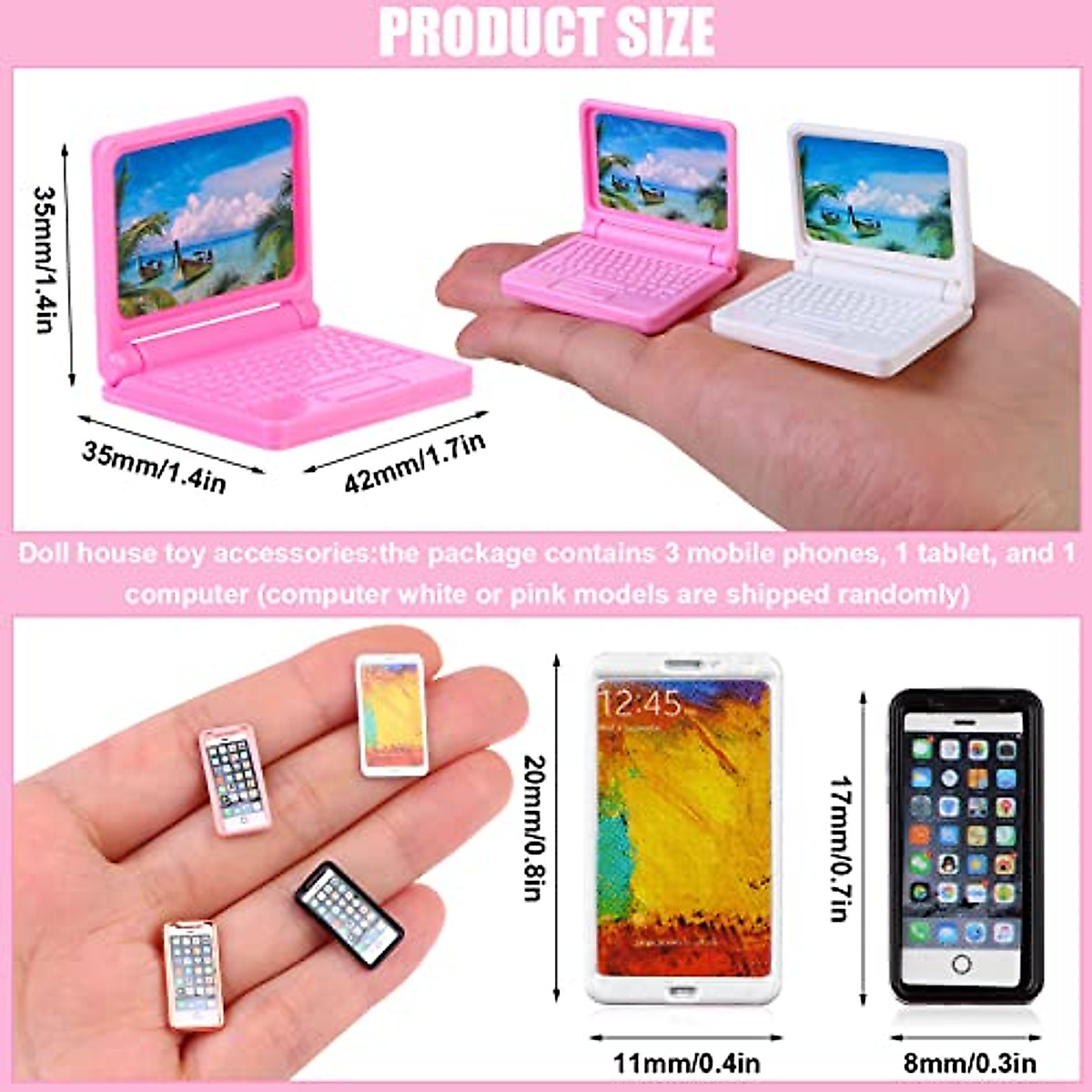 Haomian 5 Pcs/Set Dollhouse Mini Laptops/Phone,Scene Miniatures Computers Mobiles Phones Simulation Mini Toy Craft for Doll House Decoration,1:12 Scale Dolls House Furniture Doll Accessories